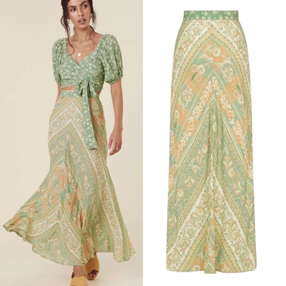 Spell | Skirts | Spell Madame Peacock Maxi Skirt In Emerald | Poshmark
